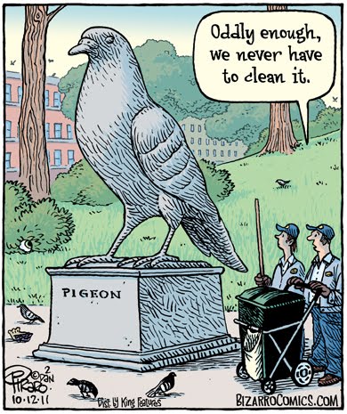 pigeon statue stays clean ;-) | Dark humor jokes, Bizarro comic, Funny ...