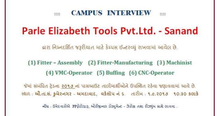 Parle Elizabeth Tools Pvt Ltd. Campus interview ITI - ITI Jobs And ...
