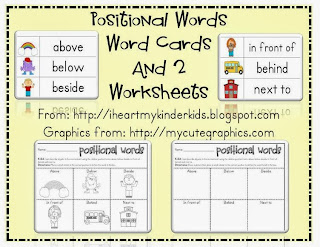 I Heart My Kinder Kids: POSITIONAL WORDS WORKSHEETS AND WORD WALL CARDS