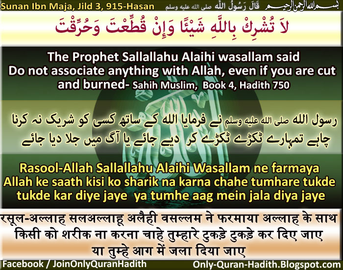 Only-Quran-Hadith: Hadith: Allah ke saath kisi ko sharik na karna chahe ...