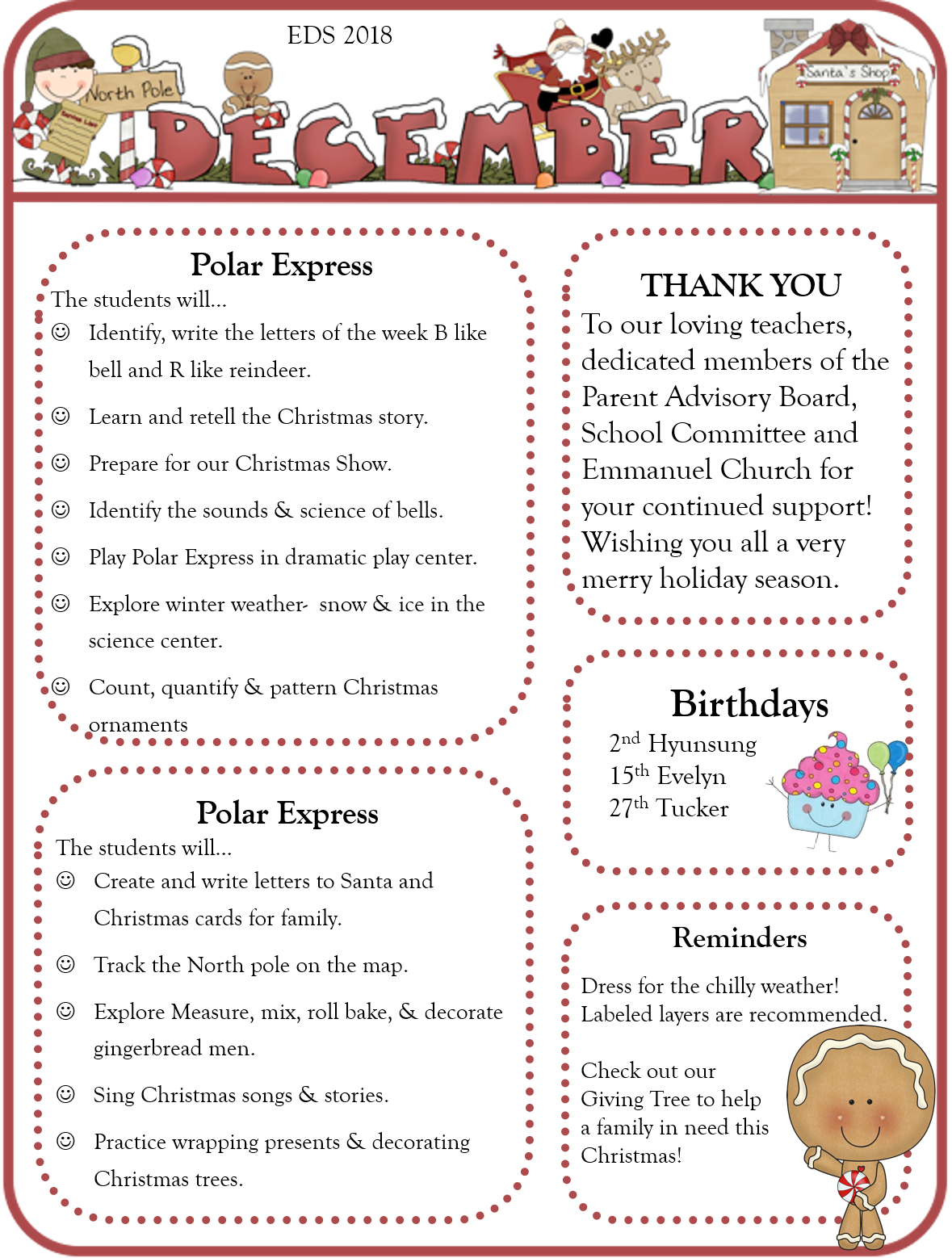 Emmanuel Day School Family Blog : December Newsletter & Calendar