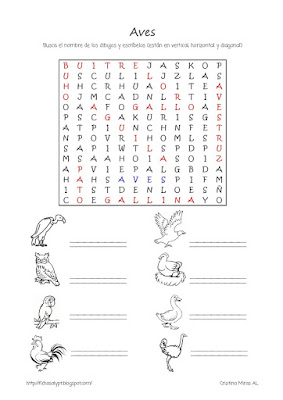 Cositas de AL y PT: Sopa de letras: Aves