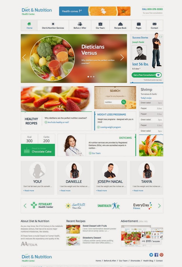 Diet and Nutrition Health Center Responsive WordPress Theme - Download ...