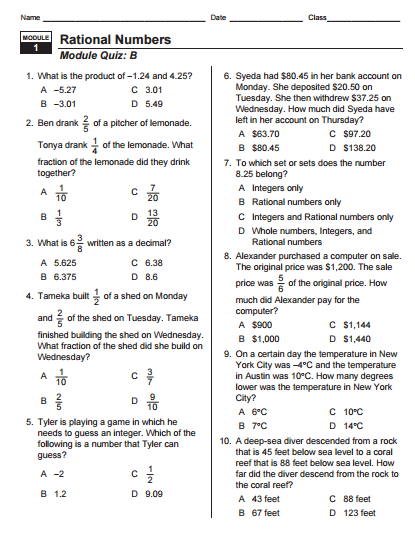 6th grade Module 1 Lesson 11 Worksheet/ Quiz Eureka Math Tables TpT ...