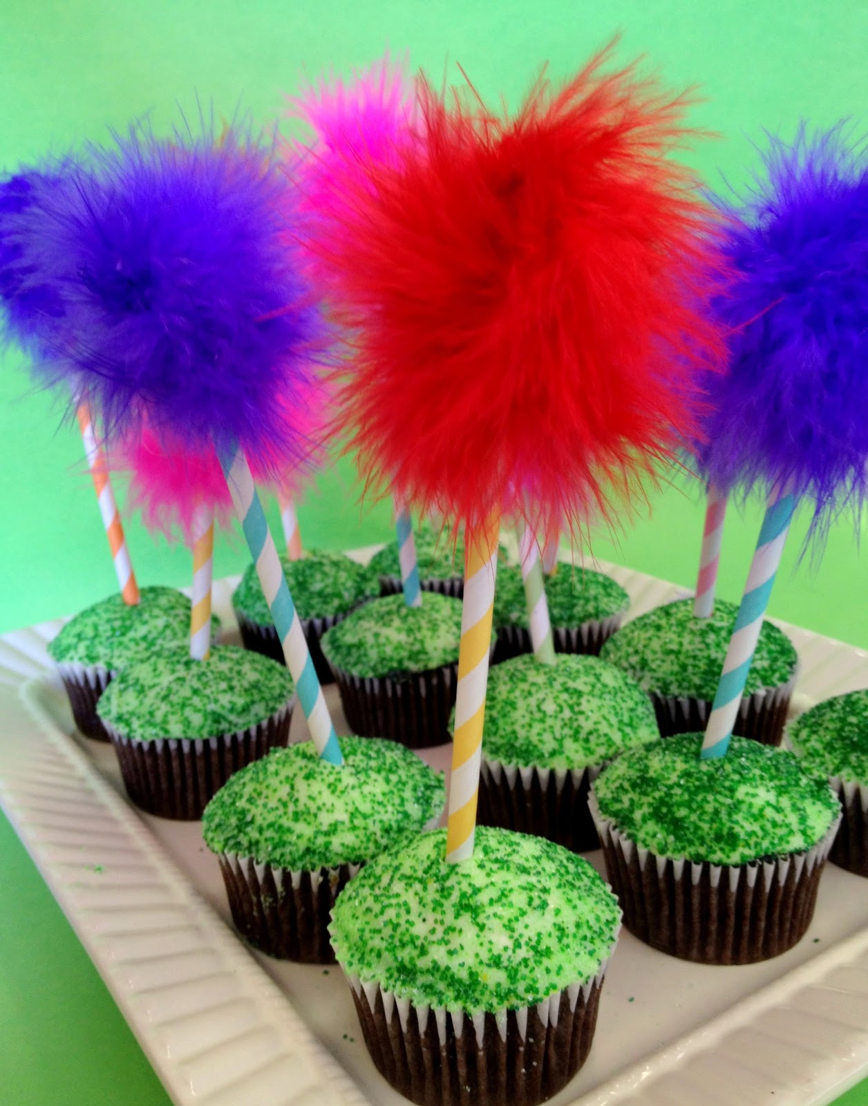 Lorax Truffula Tree Cupcakes -- Easy DIY