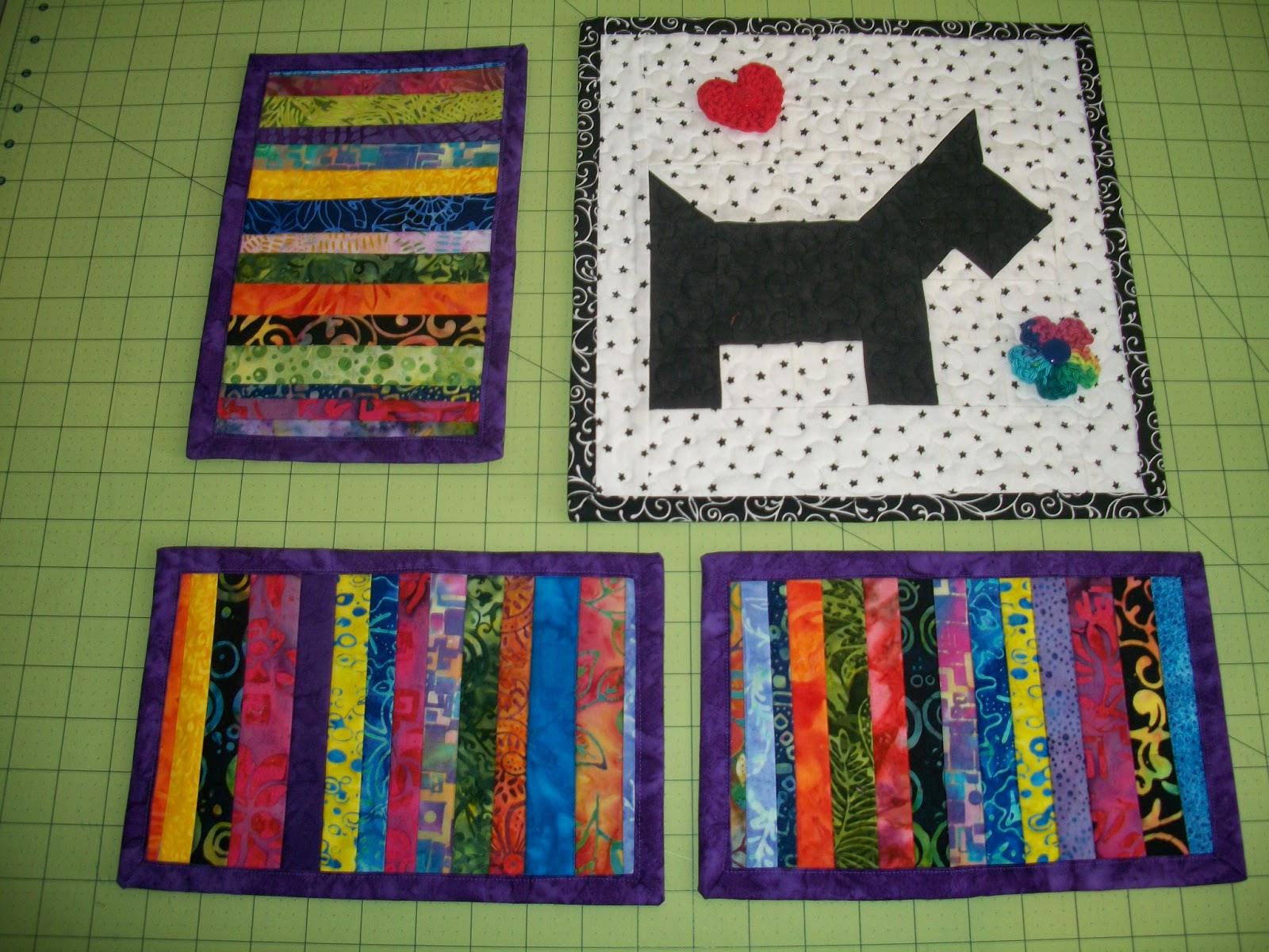 Sew Cook and Travel: Scottie Dog and Three Scrappy Batik Mug Rugs