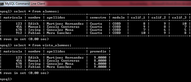 Construccion de Base de Datos: Vistas (MySQL)