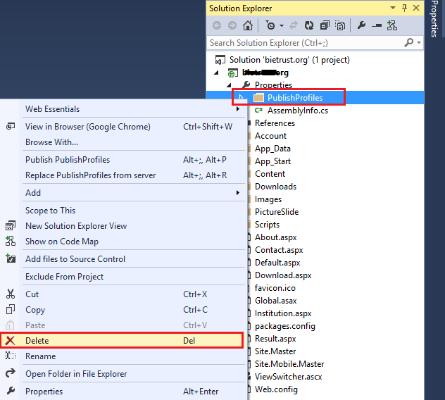Publish in Visual Studio 2013 or 2015 Crashes IDE