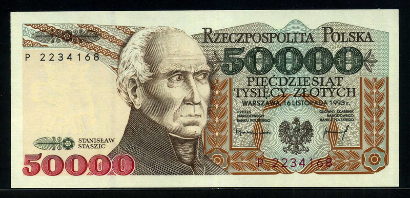 Poland paper money 50000 Zloty banknote 1993 Stanisław Staszic|World ...