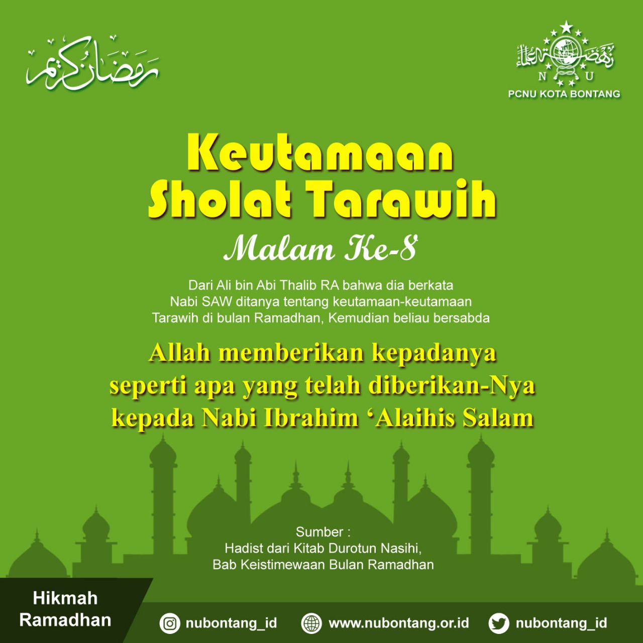 Keutamaan Shalat Tarawih malam yg ke 8
