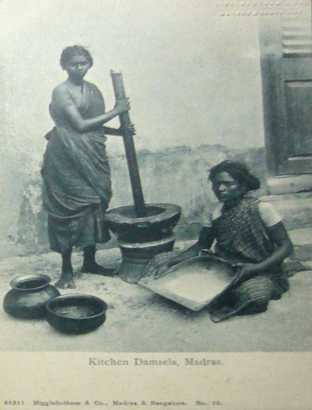 Two Women Working in Kitchen - Madras (Chennai) - Old Indian Photos