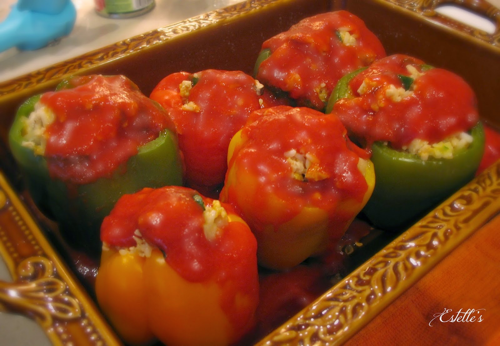 Estelle's: BEST EVER TRI- COLORED STUFFED PEPPERS