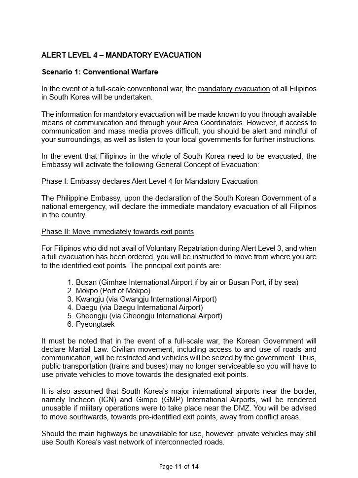 War Contingency Plan of Philippine Embassy in Seoul | PinoySeoul.com