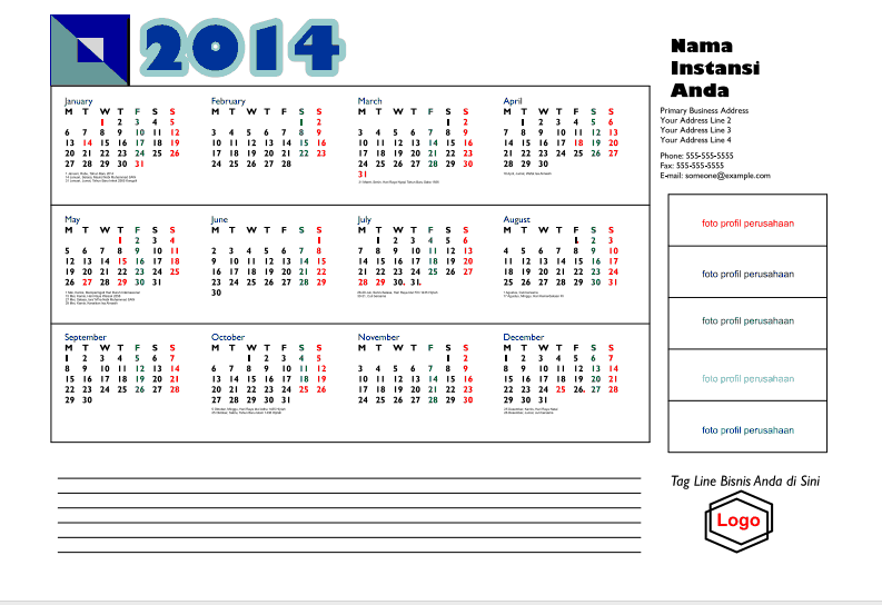 Download Kalender 2014 Format PDF | Tempat Objek Wisata 2014