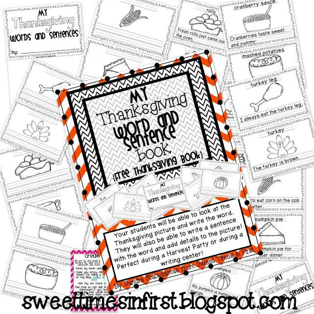 Sweet Times in First: Thanksgiving Words and Sentences Book {FREEBIE}