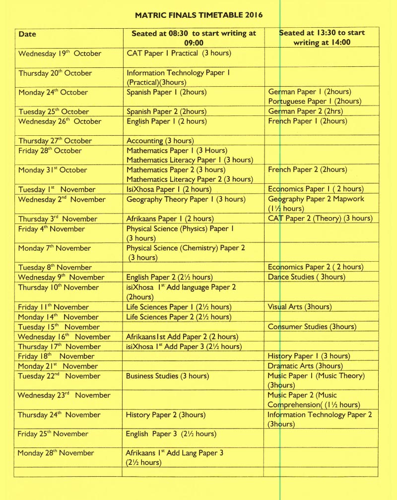 Camps Bay High School: CBHS Grade 12 / Matric Prelim & Final Exam ...