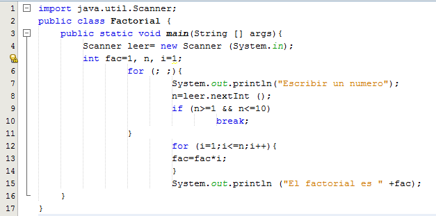 Factorial de un numero en java código fuente