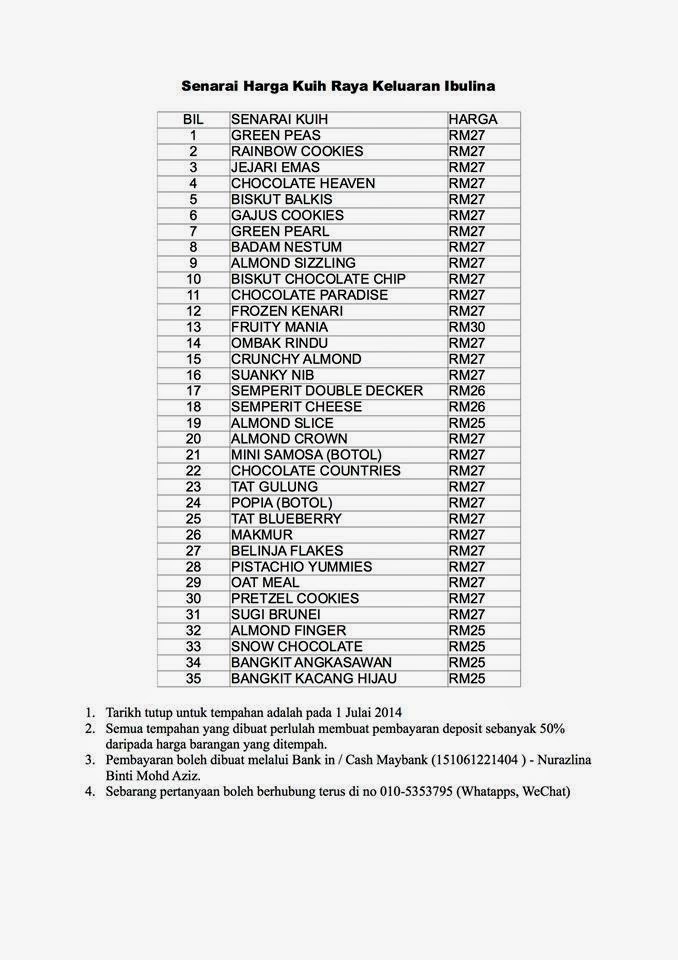 AZ Collection: Senarai Harga Kuih Raya Keluaran Ibulina