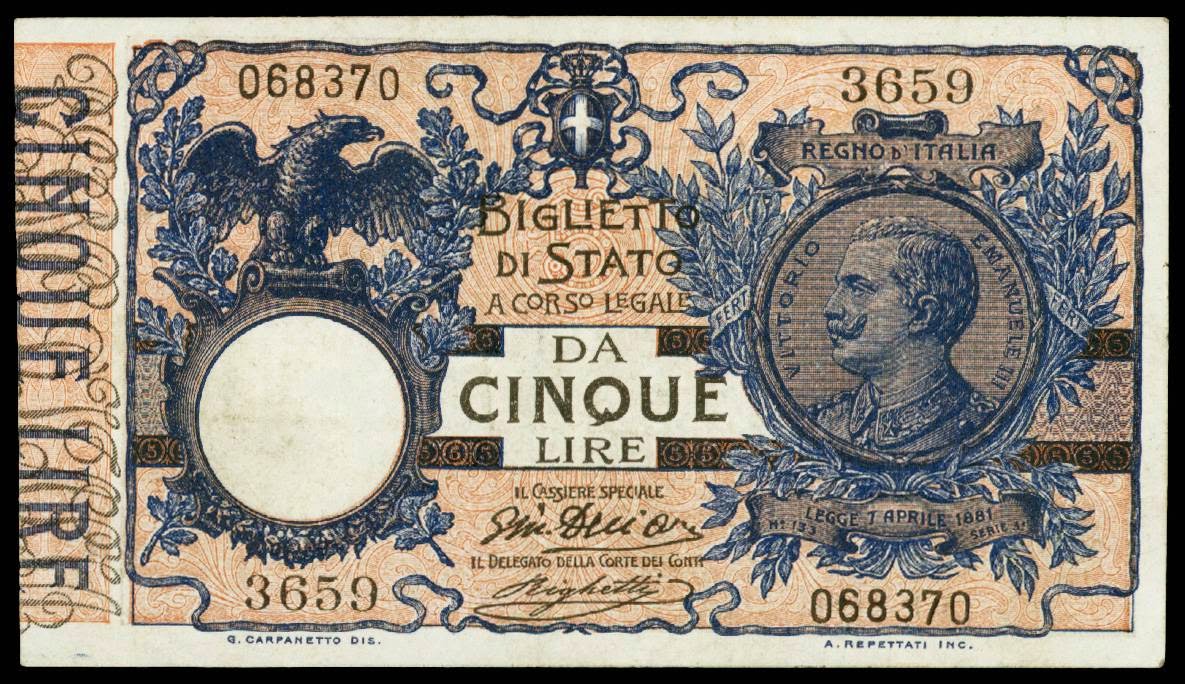 Italy 5 Lire banknote 1915 Biglietti Di Stato|World Banknotes & Coins ...