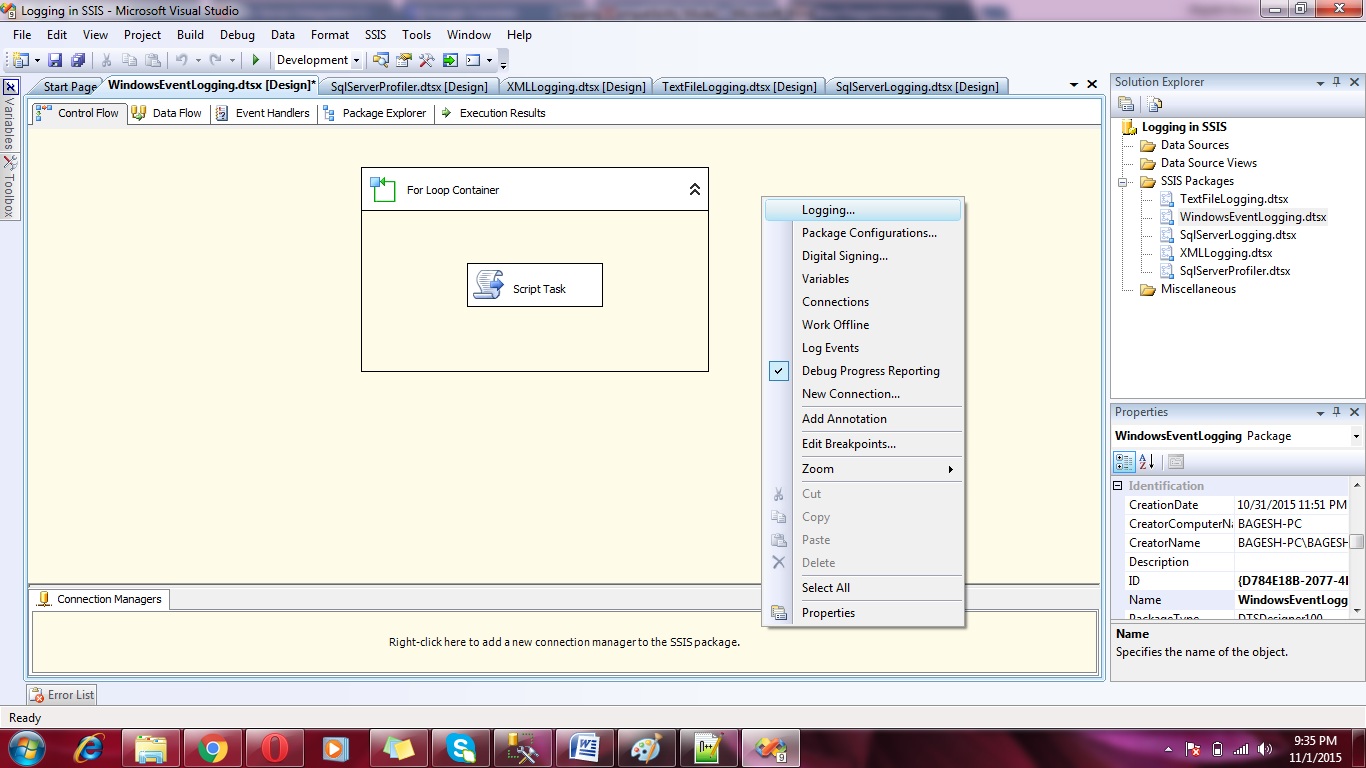 Microsoft Business Intelligence: Logging in SSIS