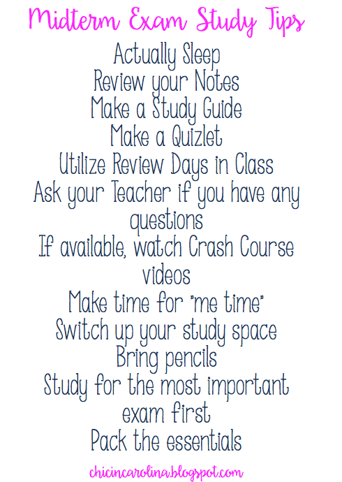 Chic in Carolina: Midterm Exam Study Tips
