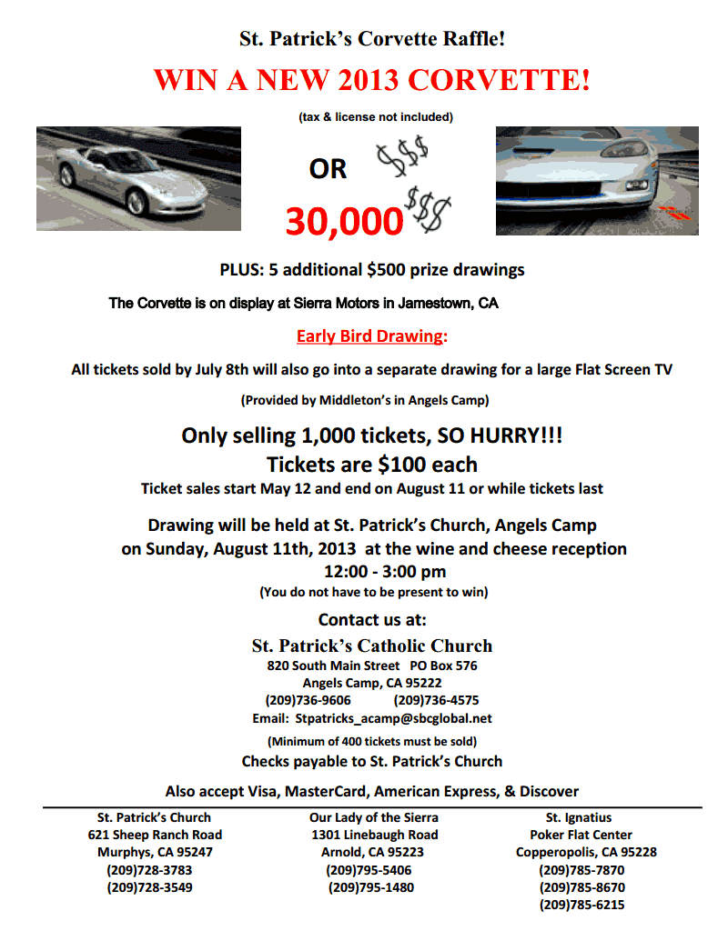 Copper Gazette: Corvette Raffle for St Particks Catholic Church