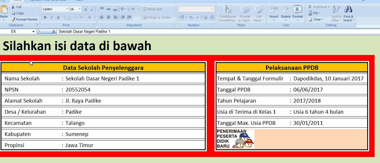 Warung Belajar Excel: APLIKASI PENERIMAAN PESERTA DIDIK BARU