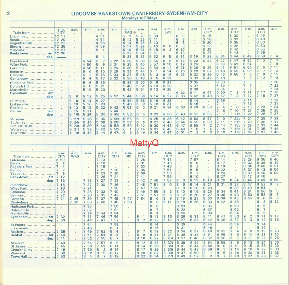 Sydney Connections: Timetable Tuesday: 1990 Bankstown Line
