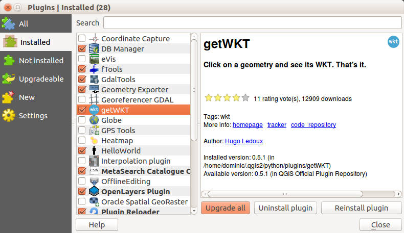 dominoc925: Displaying WKT geometry string in QGIS with getWKT plugin