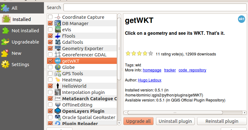 dominoc925: Displaying WKT geometry string in QGIS with getWKT plugin