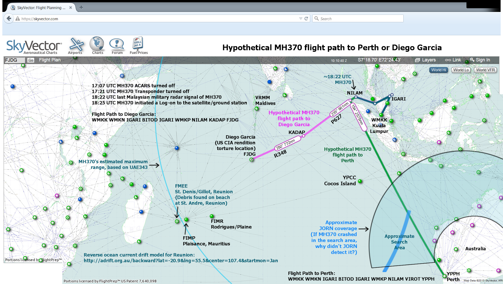 Where is MH370?: Hypothetical MH370 Flight Path to Perth or Diego Garcia