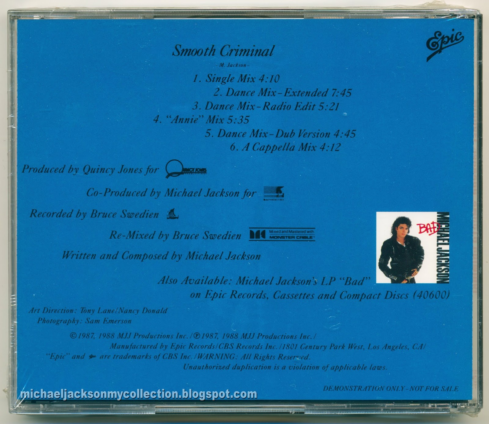 Michael Jackson: Collection for SALE: SMOOTH CRIMINAL: CD PROMO SINGLE ...