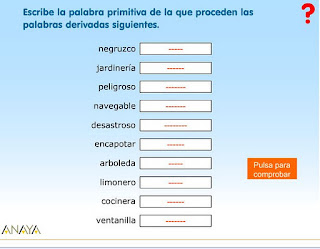 Recomendaciones Anto: Lengua 6º: Palabras primitivas y derivadas