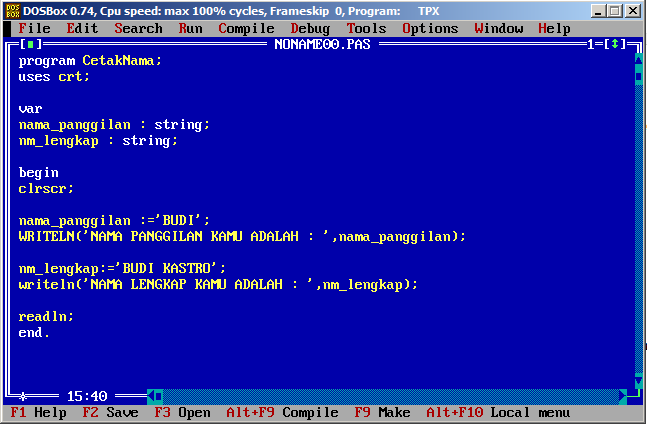 Kode Program: VARIABEL PADA PASCAL