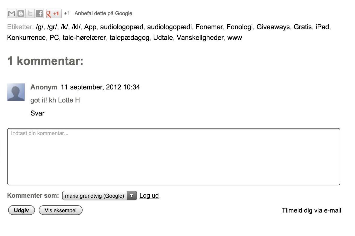 Min Kusine Maria: Sådan skriver du en kommentar til et af blog indlæggene