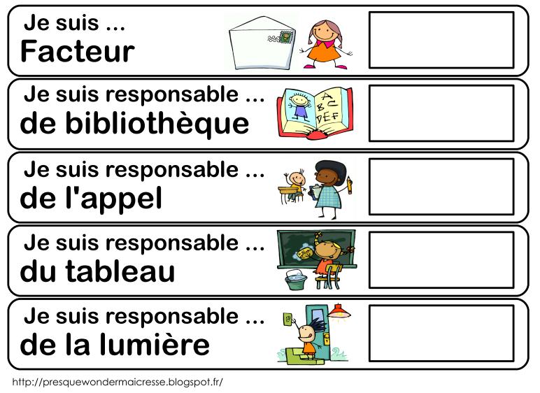 Le presqueWonder Maîcresse Blog: Tableau des responsabilités