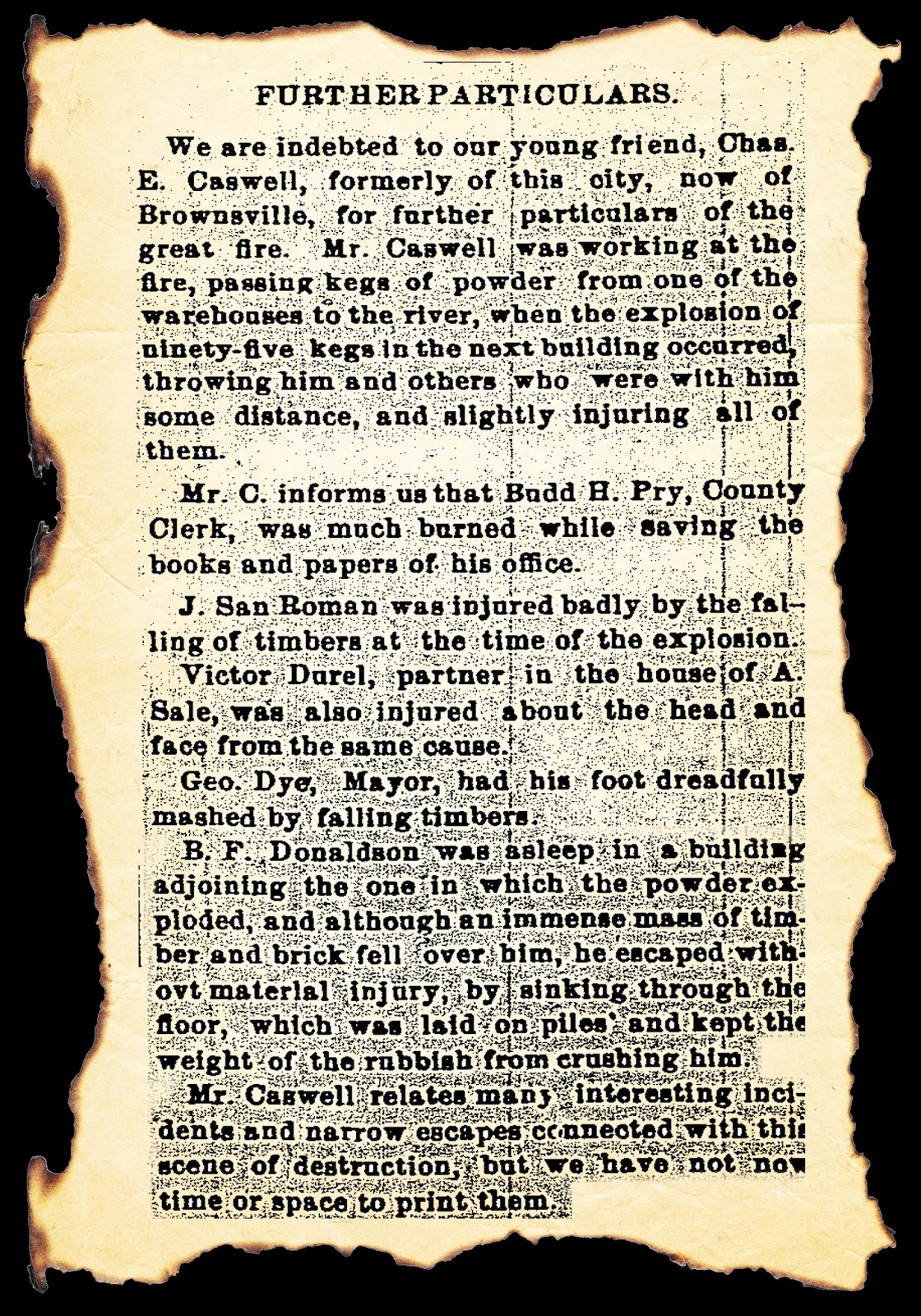 Brownsville Station: 1857 ~ Gunpowder Keg Explosion in Brownsville, Texas
