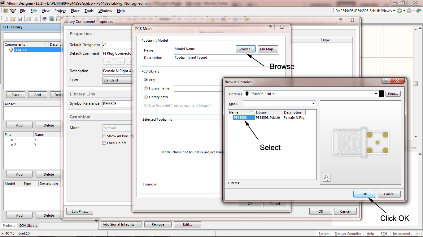PCB mount N connector Schematic, Footprint creation tutorial ...