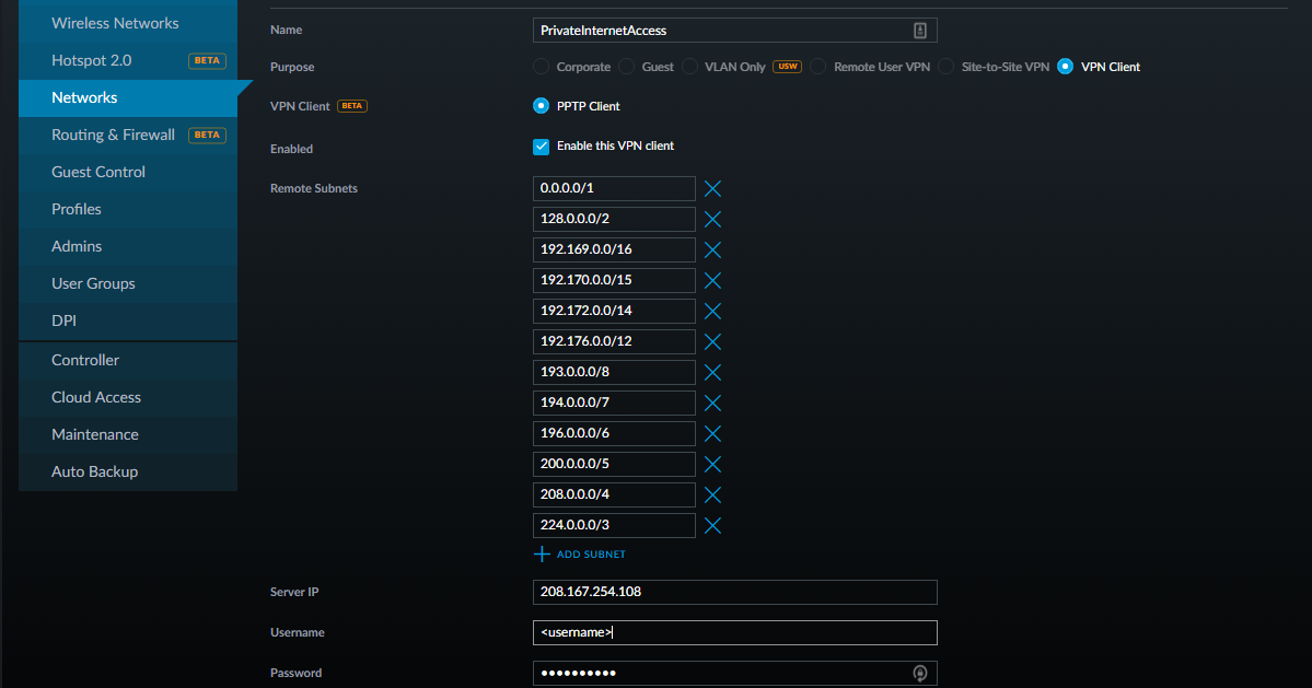 PrivateInternetAccess VPN on a Ubiquiti USG (Unifi Security Gateway)