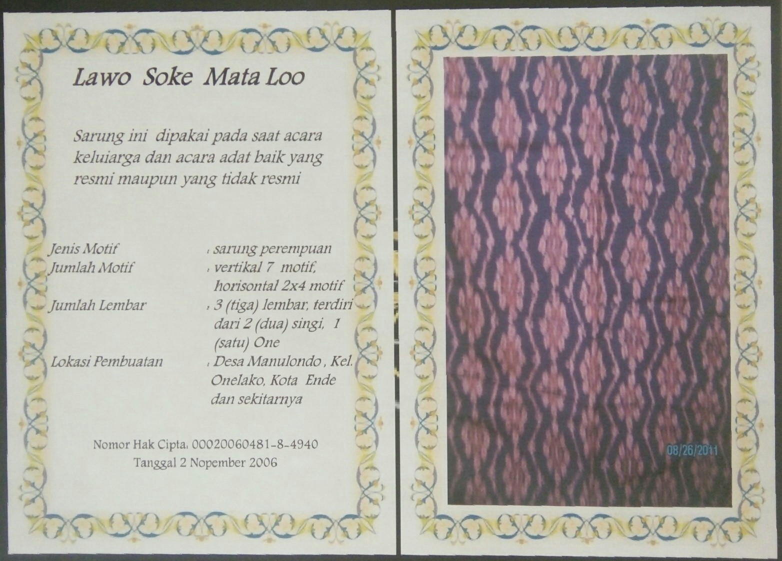 MOTIF TENUN IKAT ENDE - LIO YANG SUDAH MEMILIKI HAKI