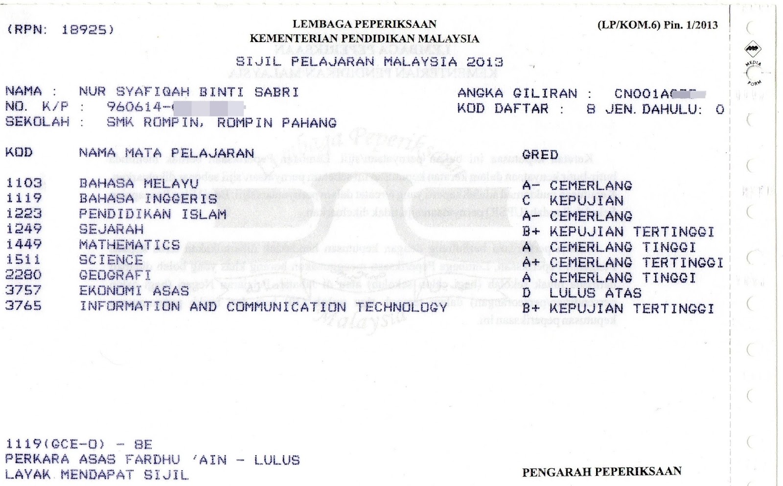 MRS. PANDA: RESULT SPM KU..