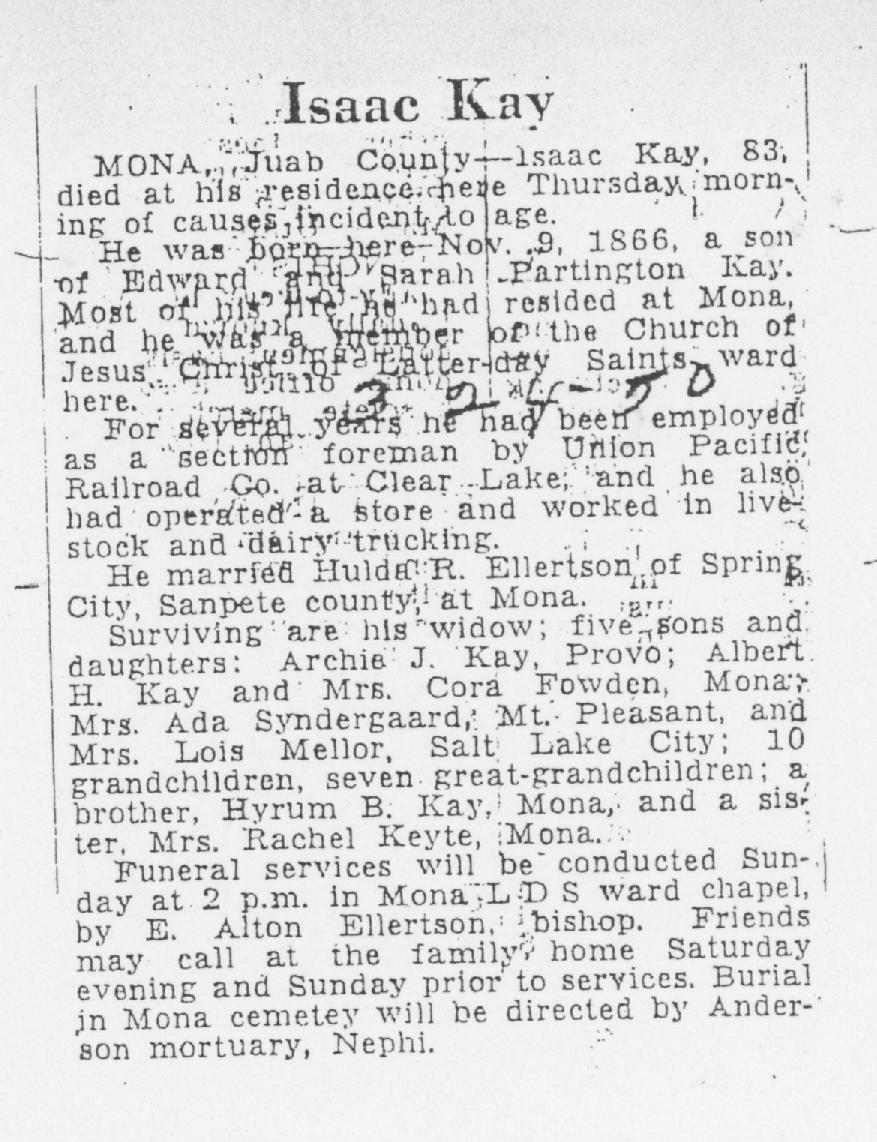 Leslie Nelson Family Tree: Issac Kay 1866-1950