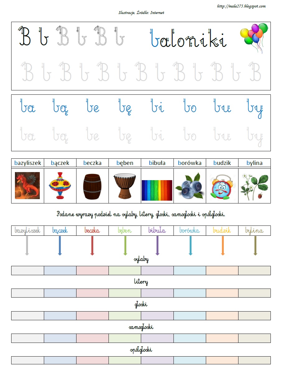 BLOG EDUKACYJNY DLA DZIECI: LITERKA B - KARTY PRACY