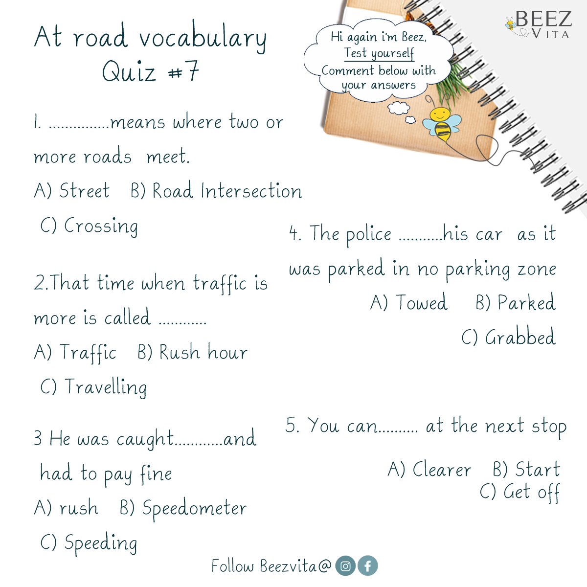 Beez Vita: Test yourself At road vocabulary Quiz #7