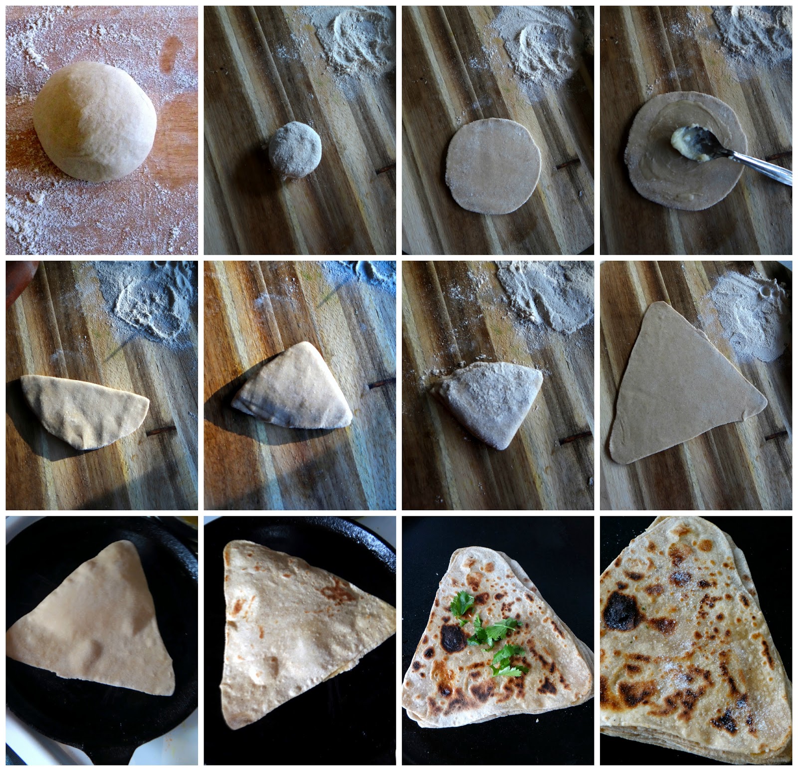 Triangular Chapathi / Paratha Folded Three Methods - Few Minute Wonders