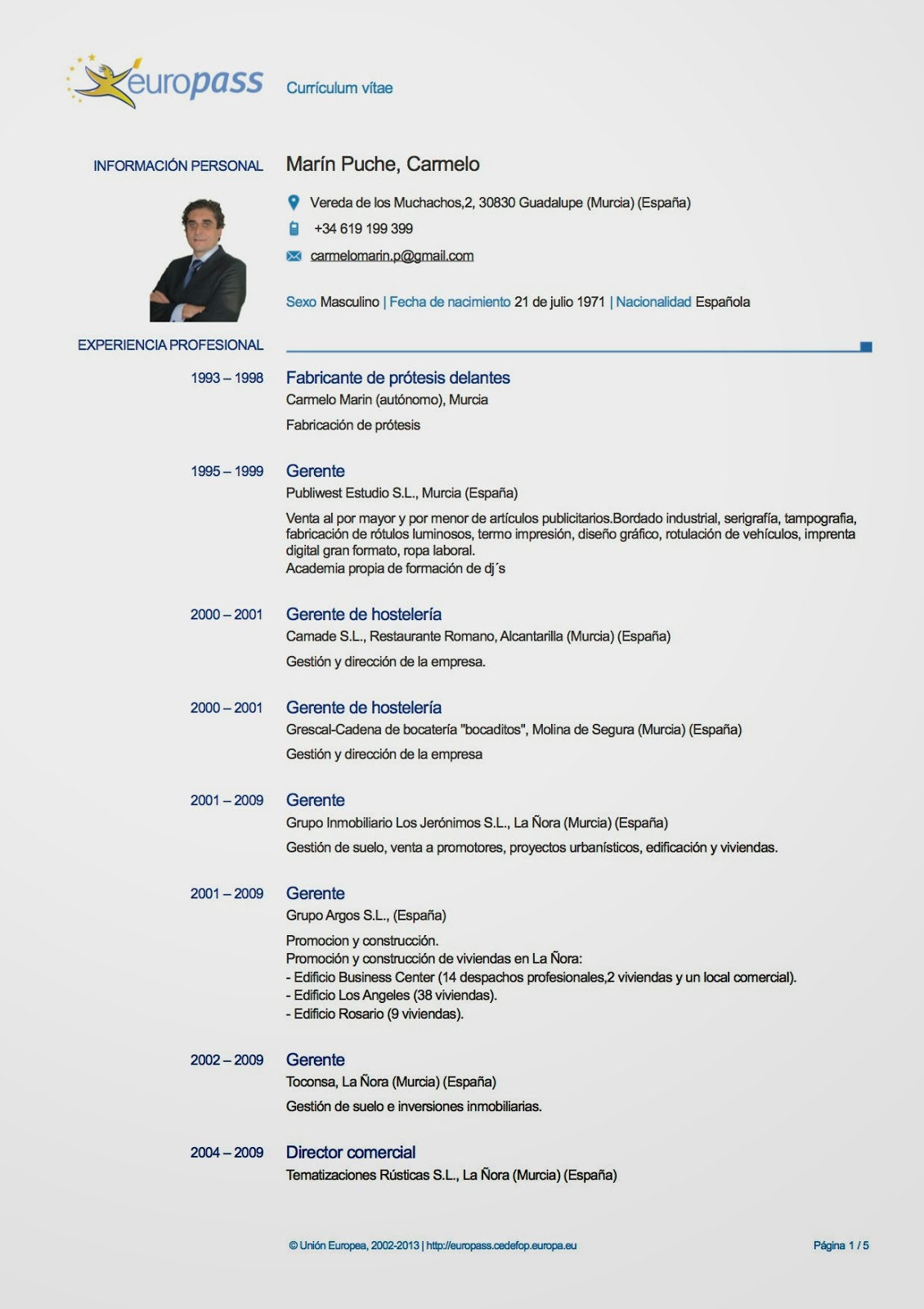 CURRICULUM ~ Carmelo Marín.