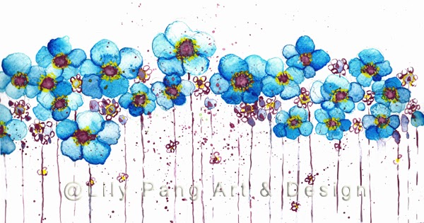 Lily Pang and Michelle: Small Blue Flower 2 Original Watercolor Painting