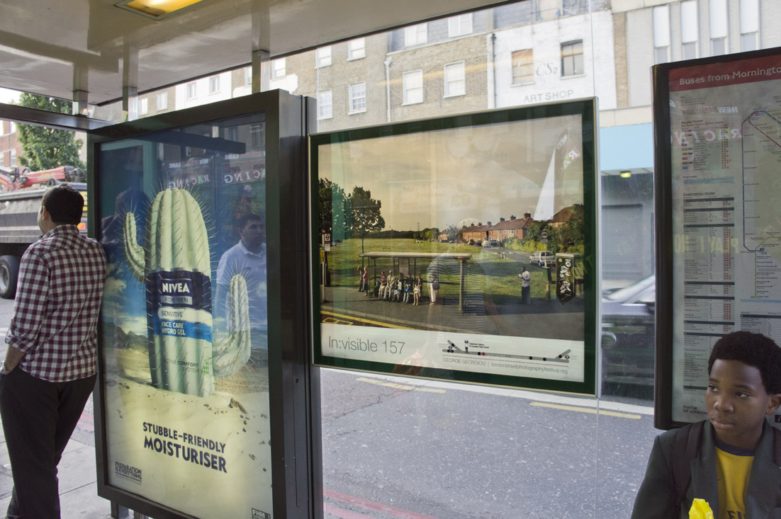 In Transit: Installation photos of Invisible exhibition on bus shelters
