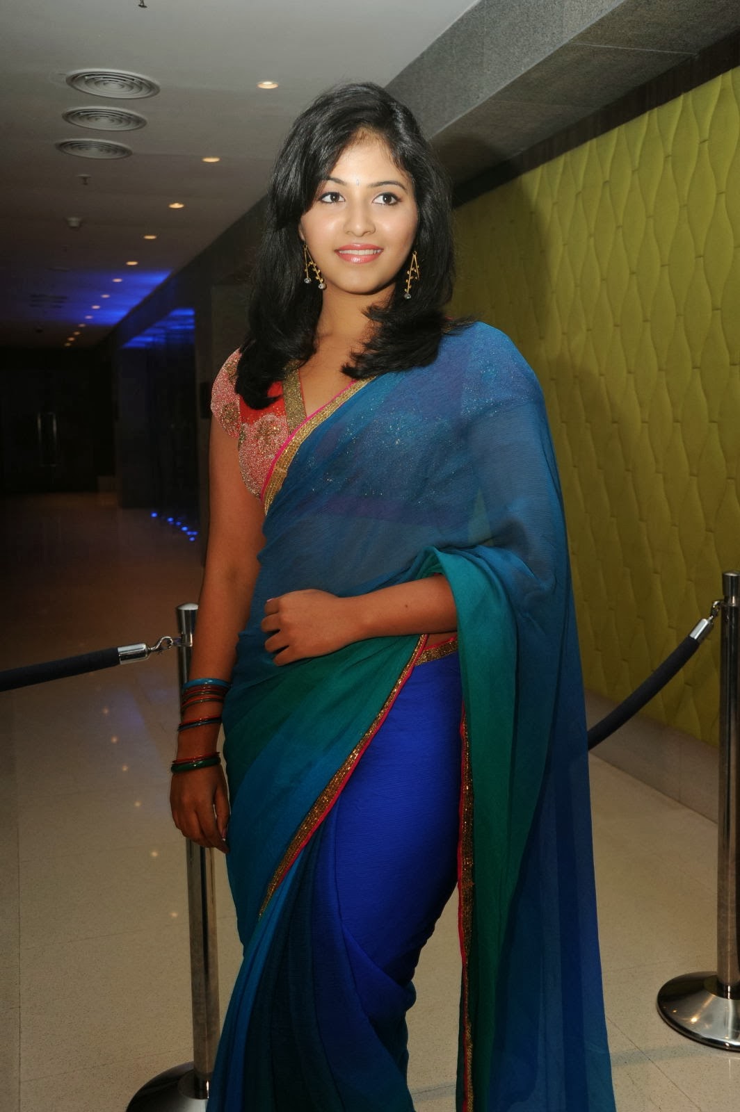 Anjali Beautiful Pics in Blue Saree at Masala Movie Audio Launch photos