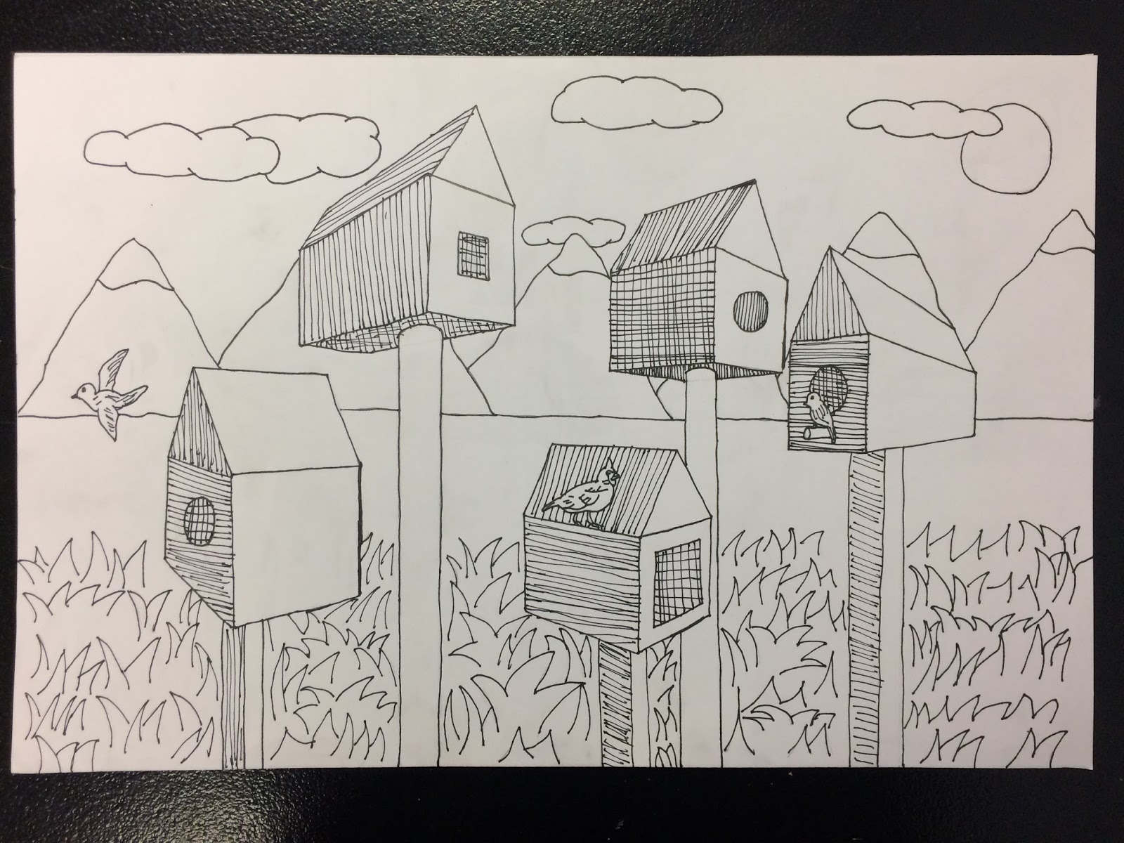 Mrs. Wille's Art Room: 7th & 8th grade bird houses in 2 point perspective